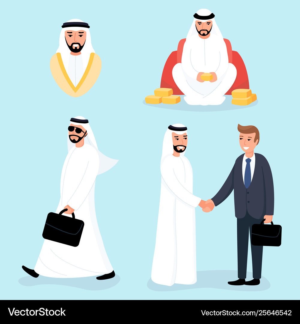 Arab man in business situations sheikh Royalty Free Vector
