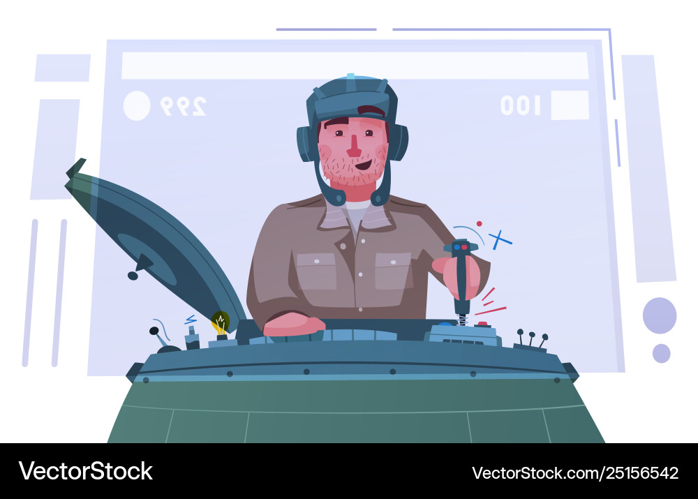 Character playing game on a panzer desk cartoon Vector Image