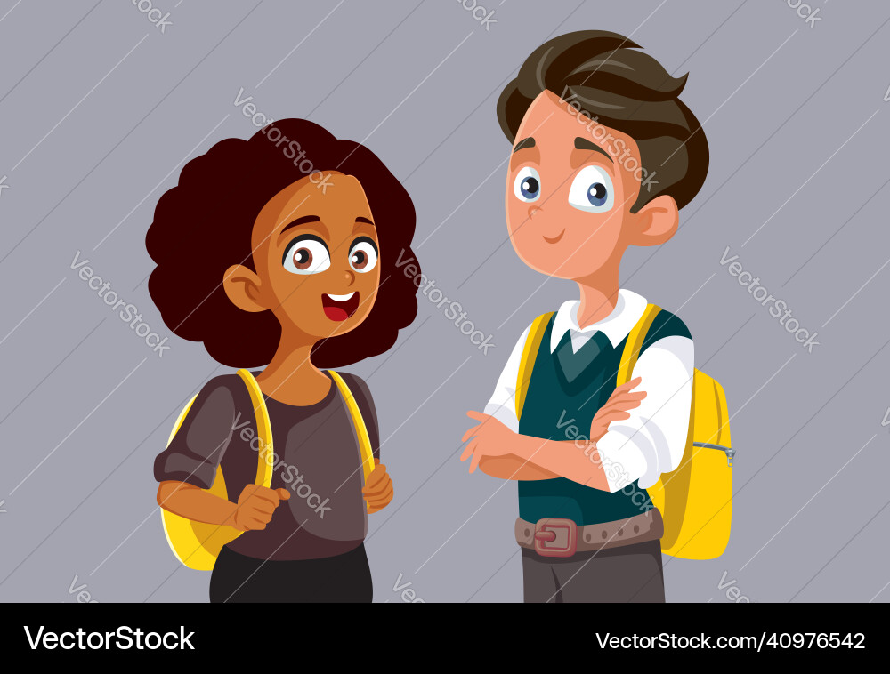 Cheerful school students with backpacks cartoon Vector Image
