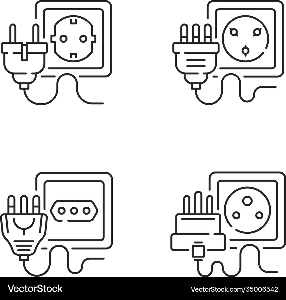 Different sockets linear icons set Royalty Free Vector Image