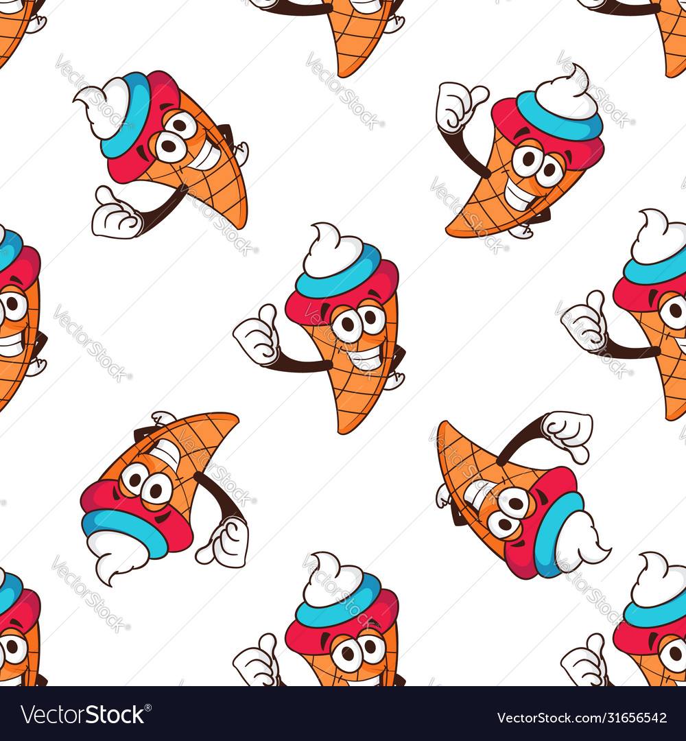 Ice Cream Cone Seamless Pattern With Cream Color Vector Image