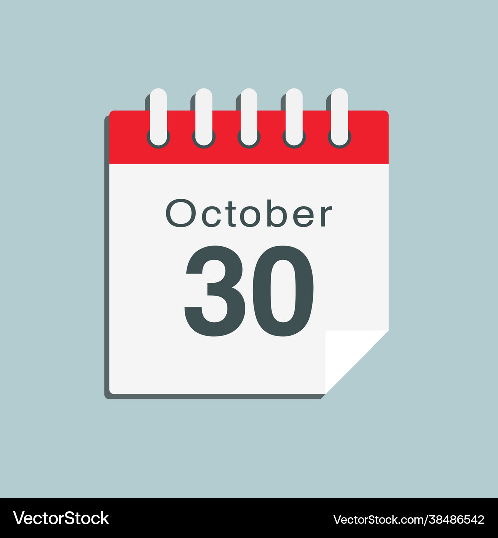 Icon day date 30 october template calendar page Vector Image