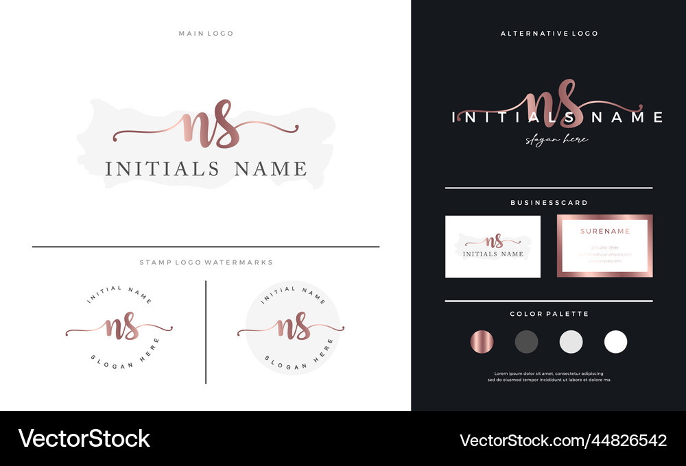 Letter ns n s handwriting initial feminine Vector Image