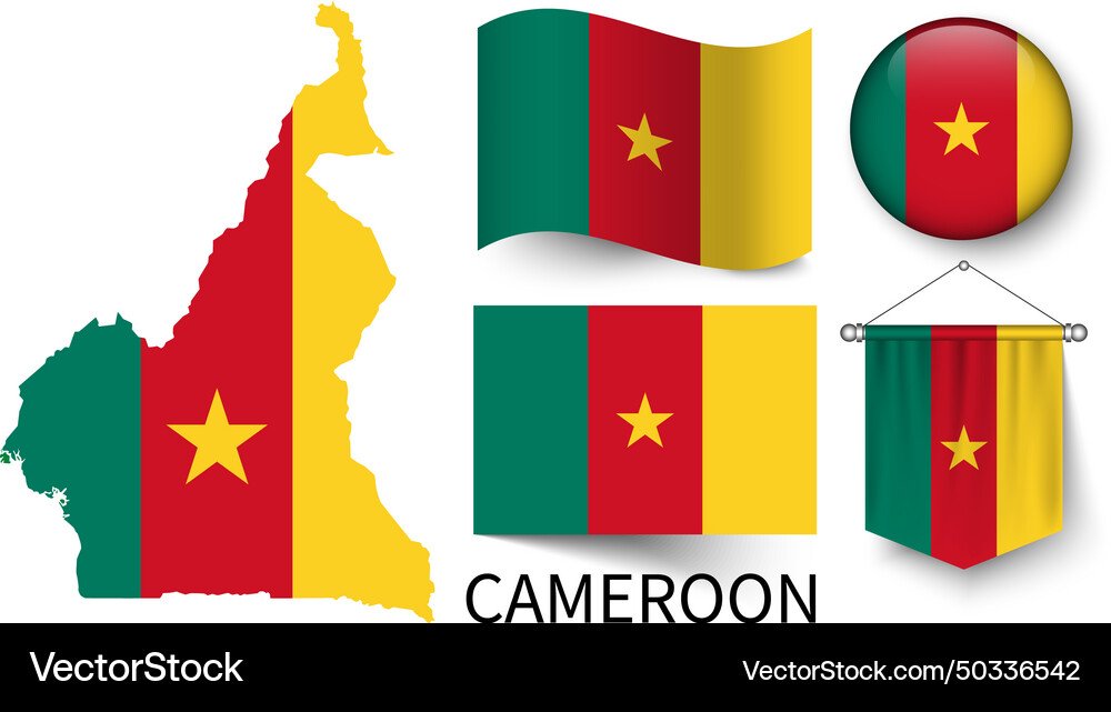 Map of cameroon and the various flags Royalty Free Vector