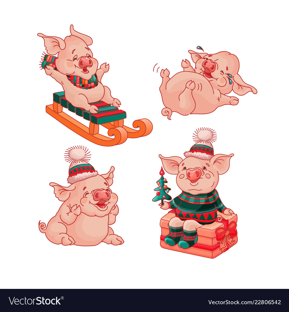 Set of isolated pigs cartoon style Royalty Free Vector Image