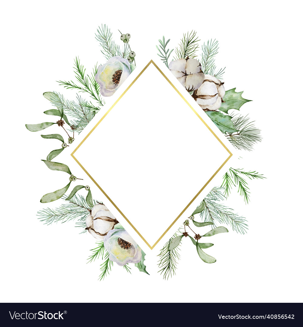 Watercolor christmas floral frame Royalty Free Vector Image