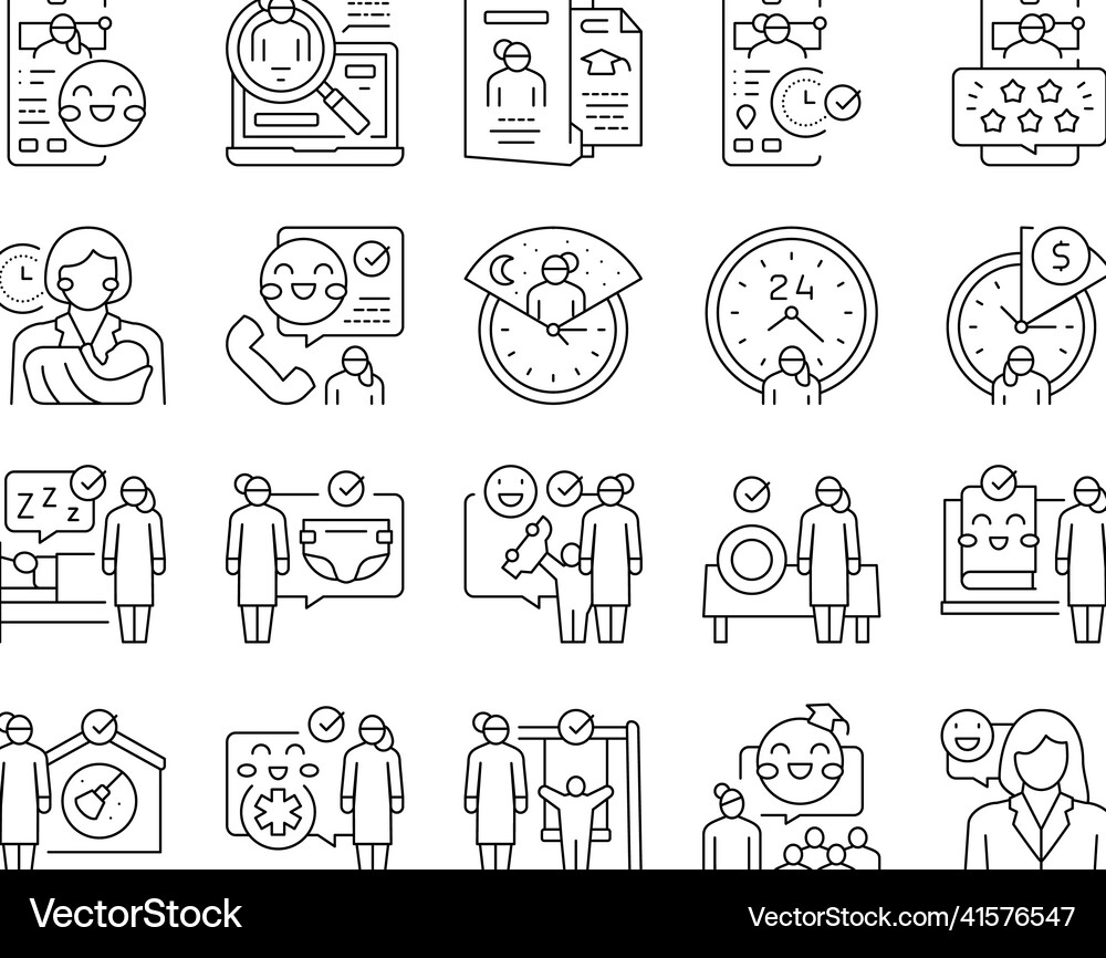 Baby sitting work occupation icons set Royalty Free Vector