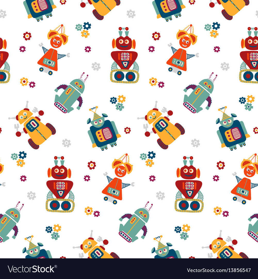 Colorful seamless pattern with retro robots Vector Image