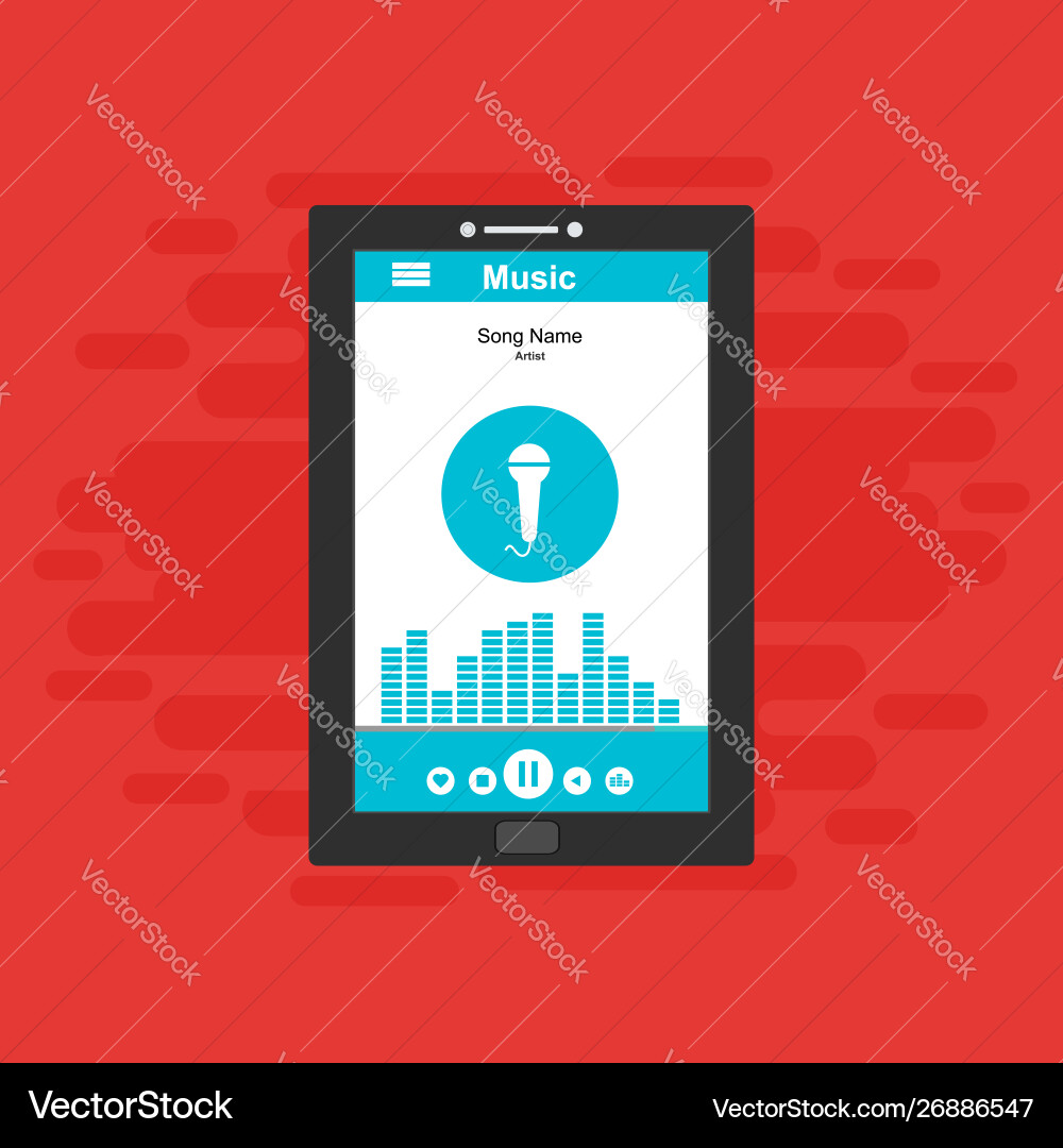 Media player application app template with flat Vector Image