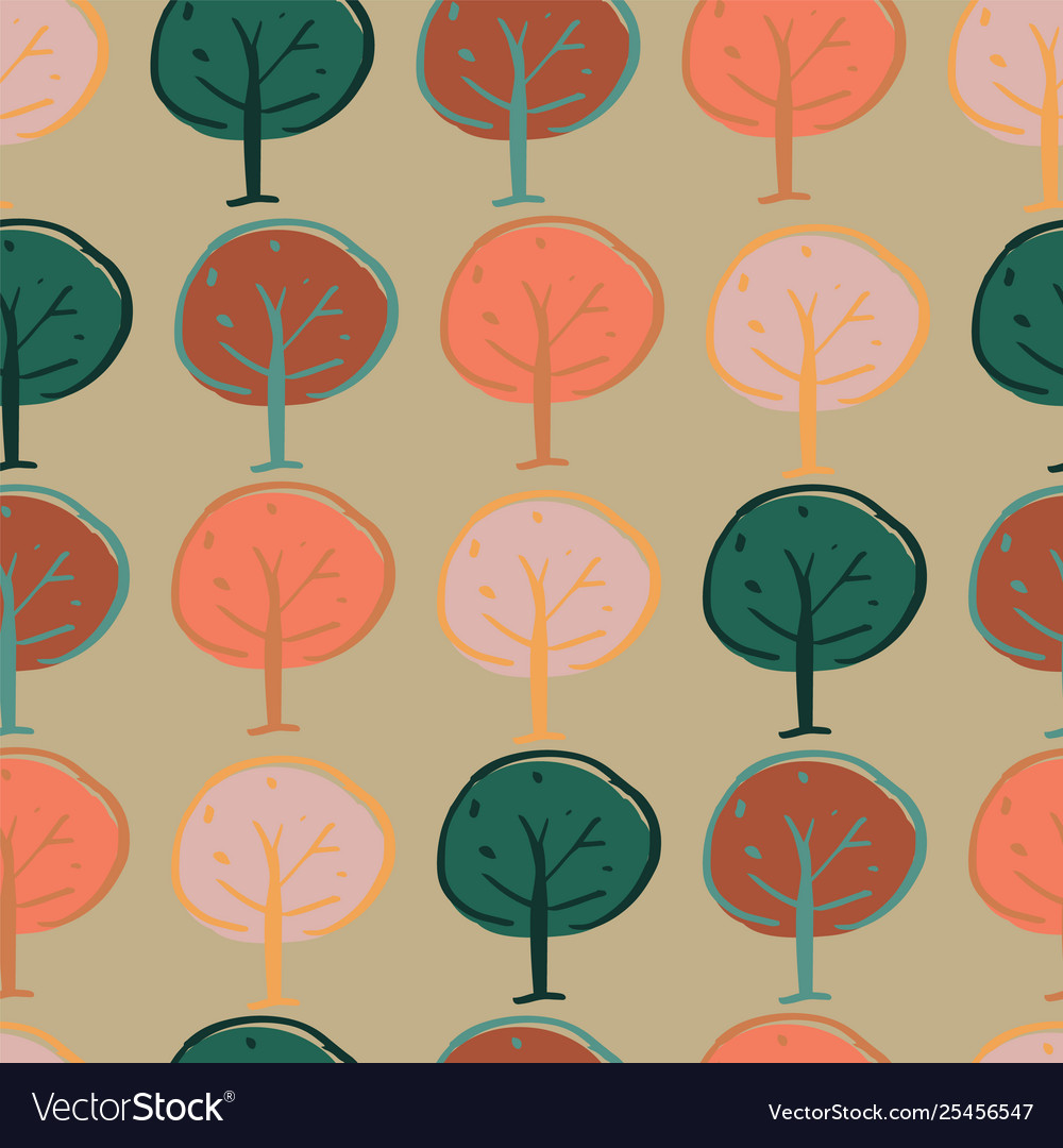 Trees woodland seamless repeat pattern design Vector Image
