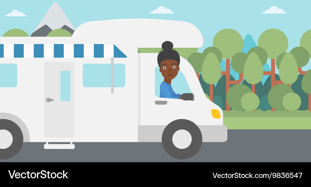 Woman driving motor home Royalty Free Vector Image