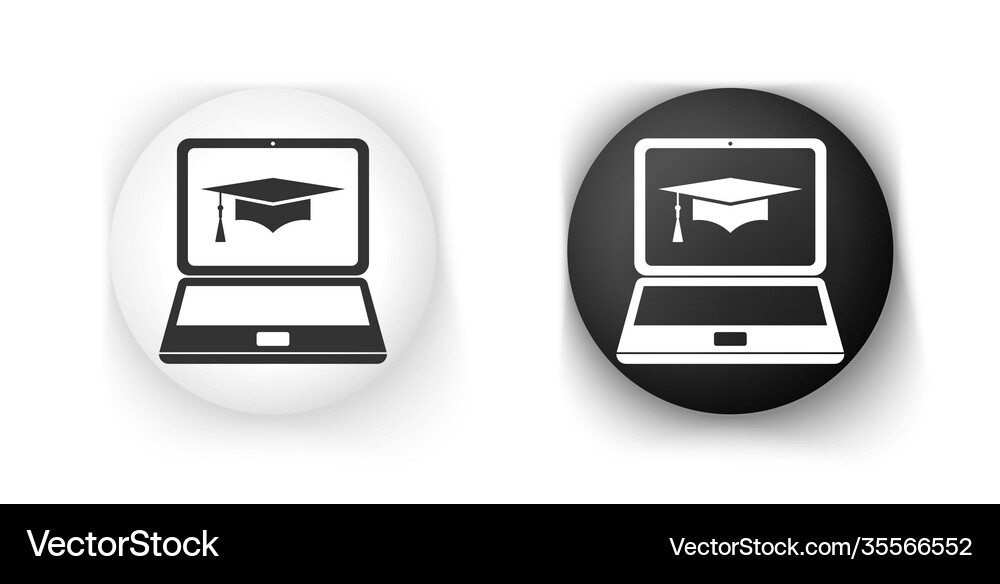 Black and white graduation cap laptop icon Vector Image