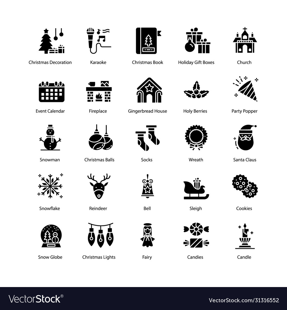 Christmas solid icons pack Royalty Free Vector Image