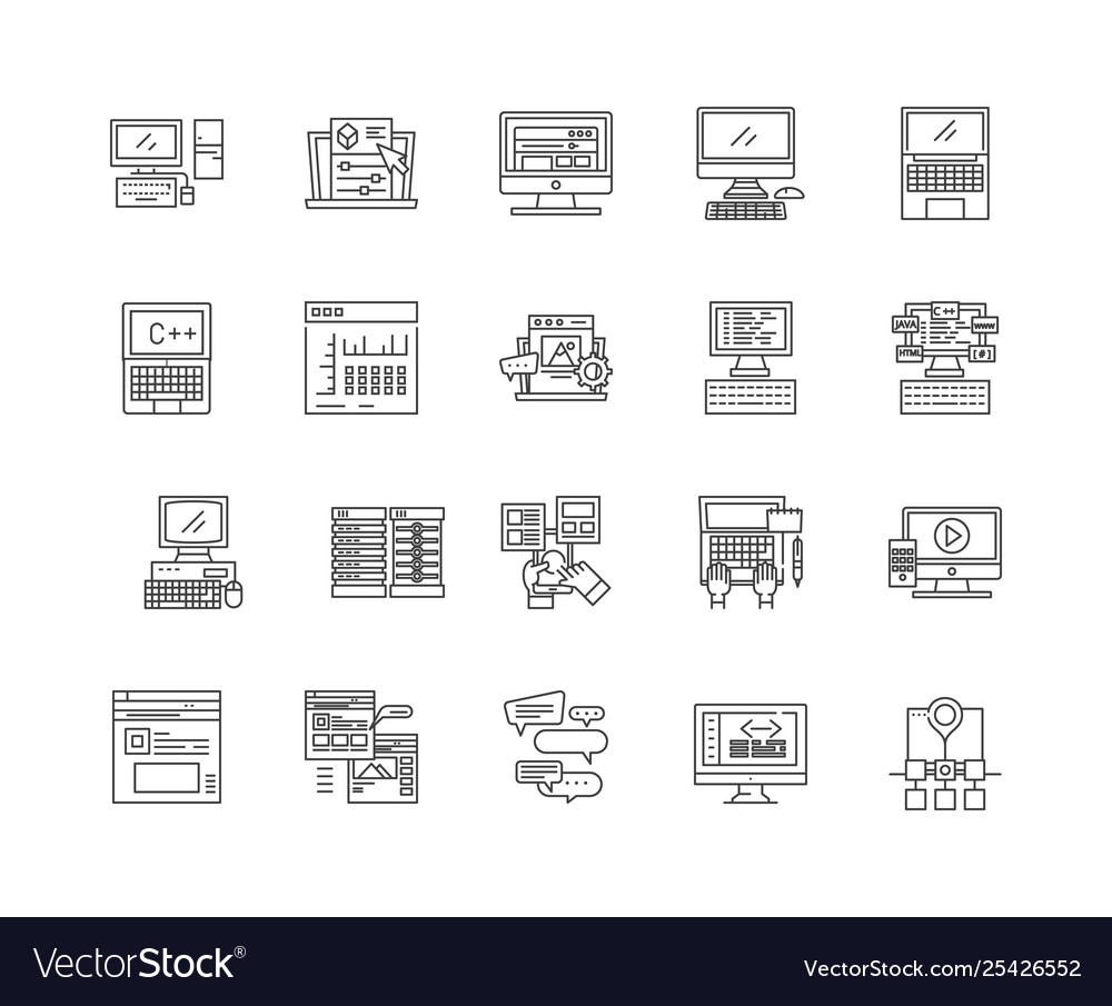 Data storage line icons signs set Royalty Free Vector Image
