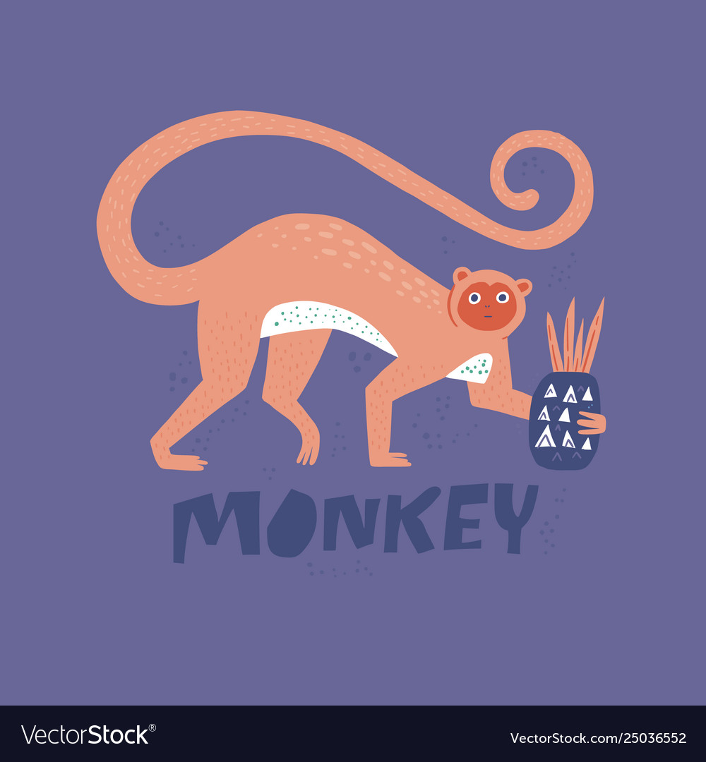 Monkey flat hand drawn Royalty Free Vector Image