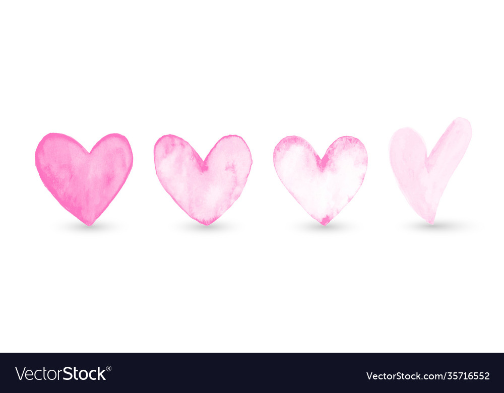 Set hand-painted watercolor pink heart Royalty Free Vector