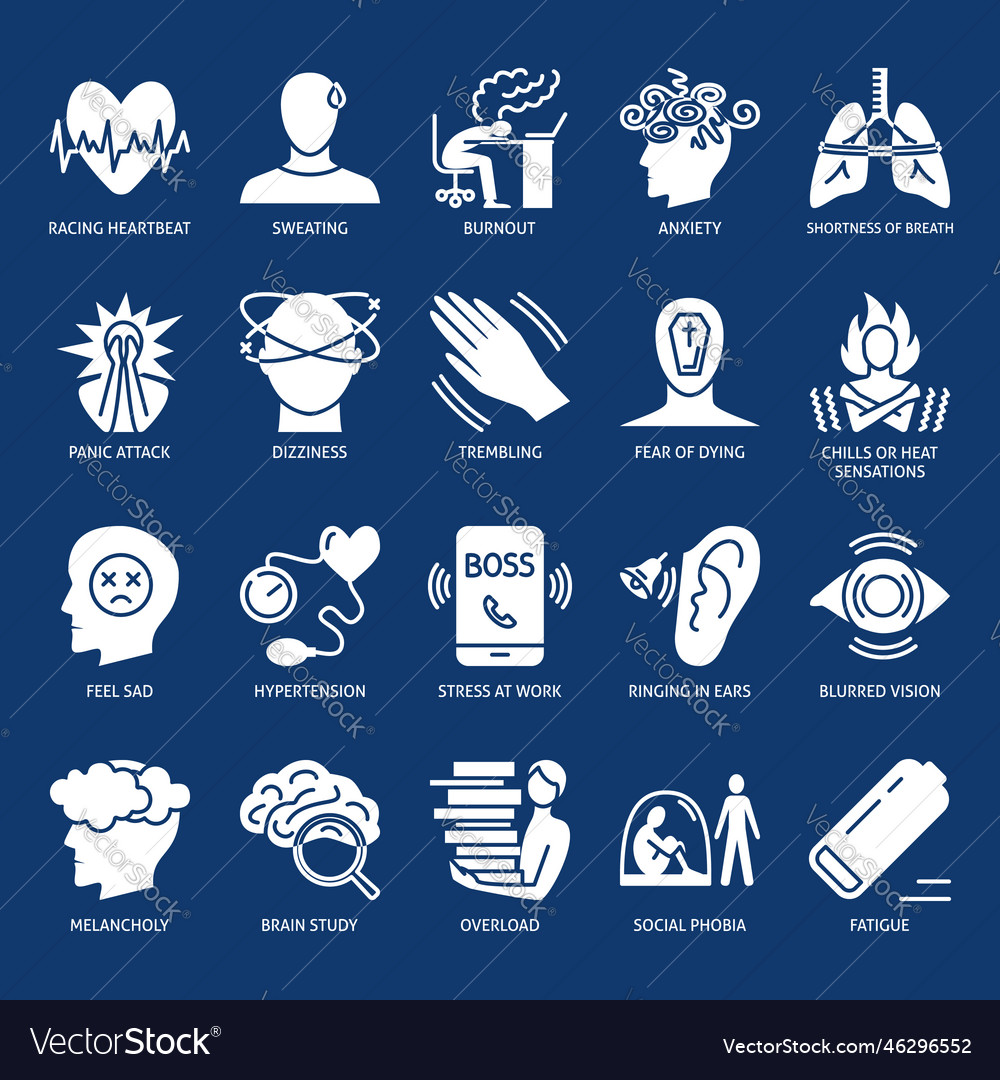 Stress and anxiety icon set Royalty Free Vector Image