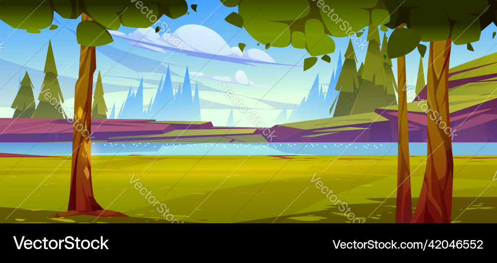 Summer landscape with river rocky shore trees Vector Image