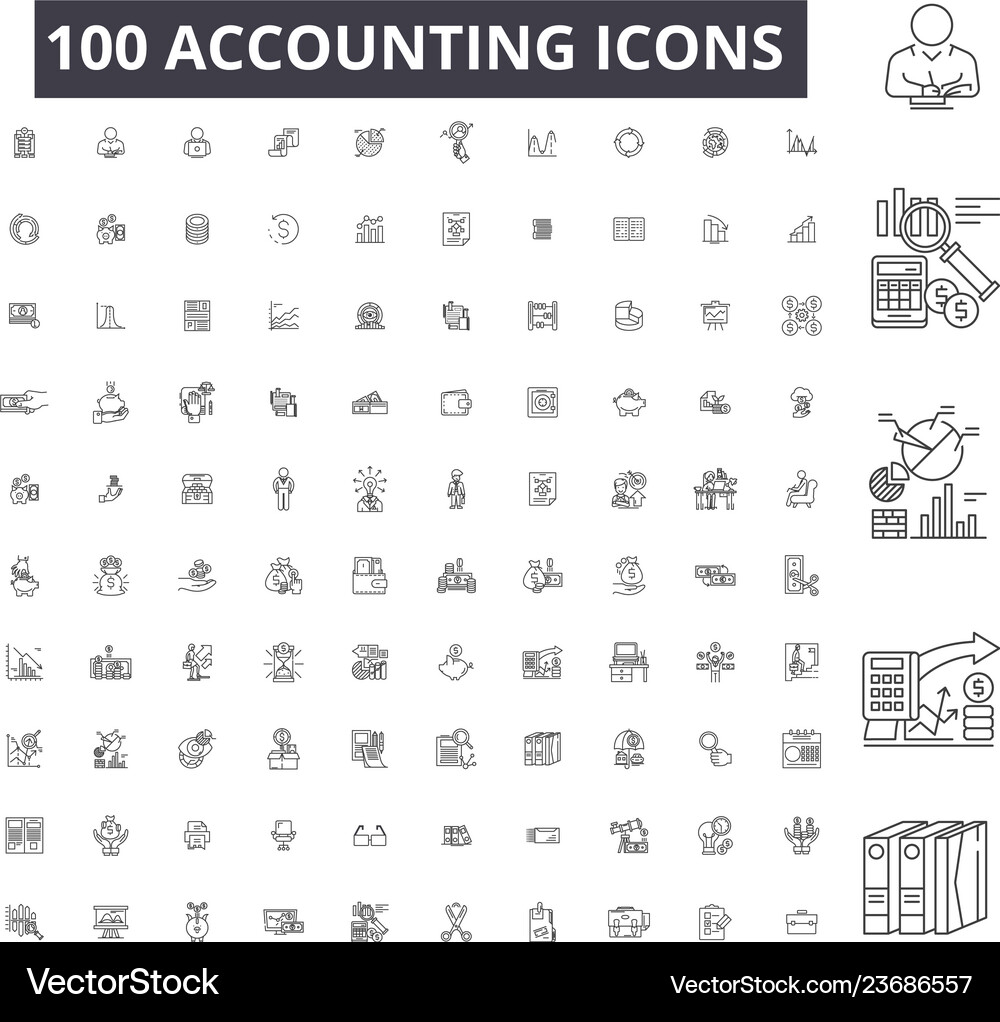 Accounting editable line icons 100 set on Vector Image