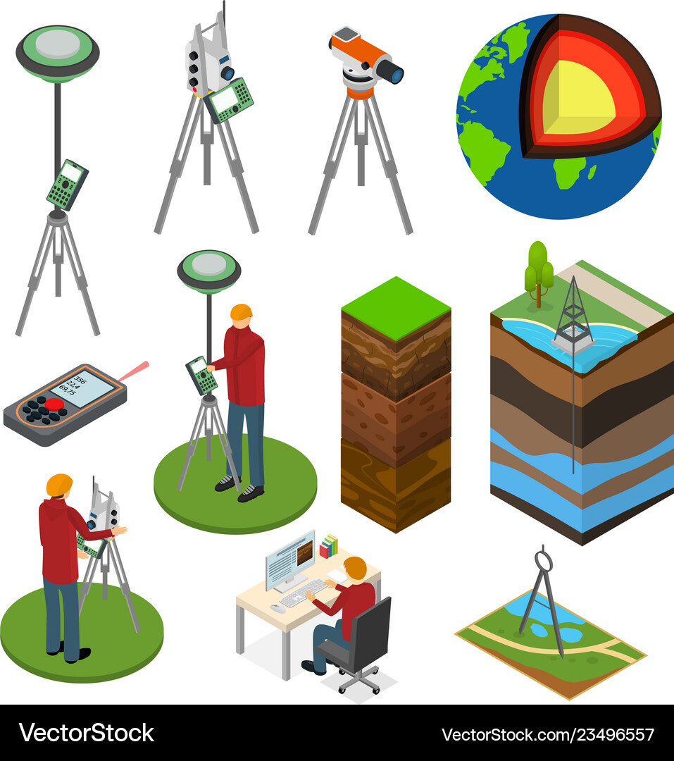 Earth exploration sign 3d icon set isometric view Vector Image