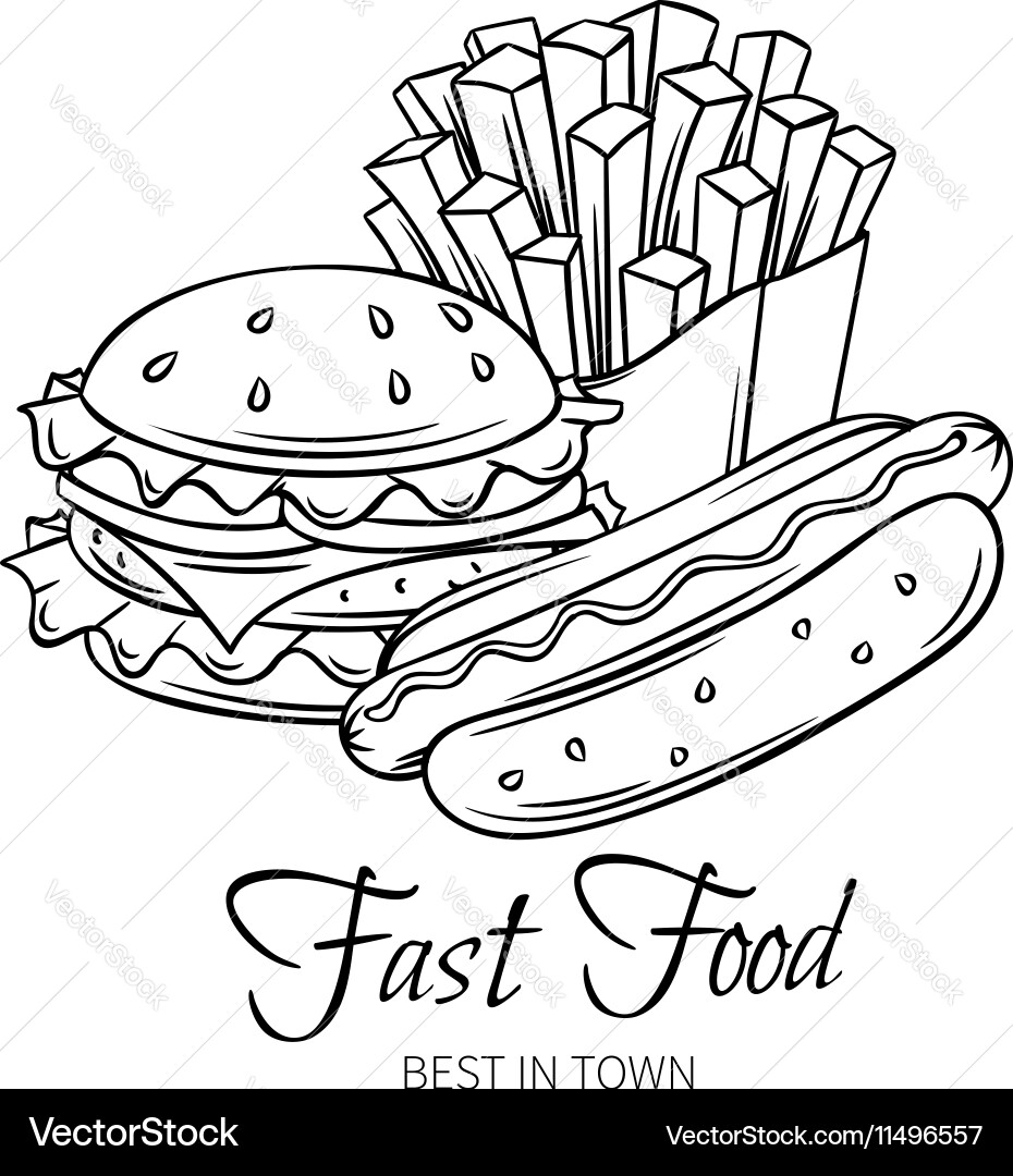 Fast food hand drawn banner Royalty Free Vector Image