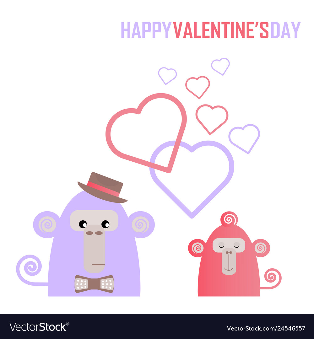 Postcard with a valentines day gift - two monkeys Vector Image