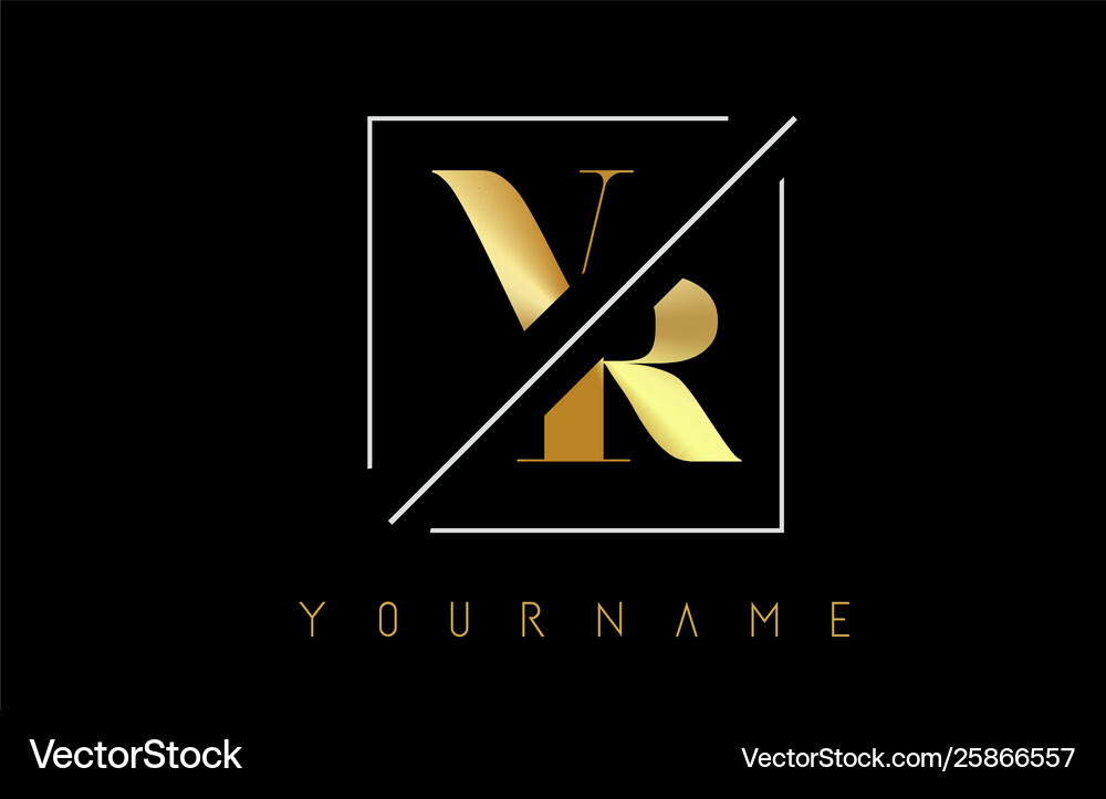 Vr golden letter logo with cutted and intersected Vector Image