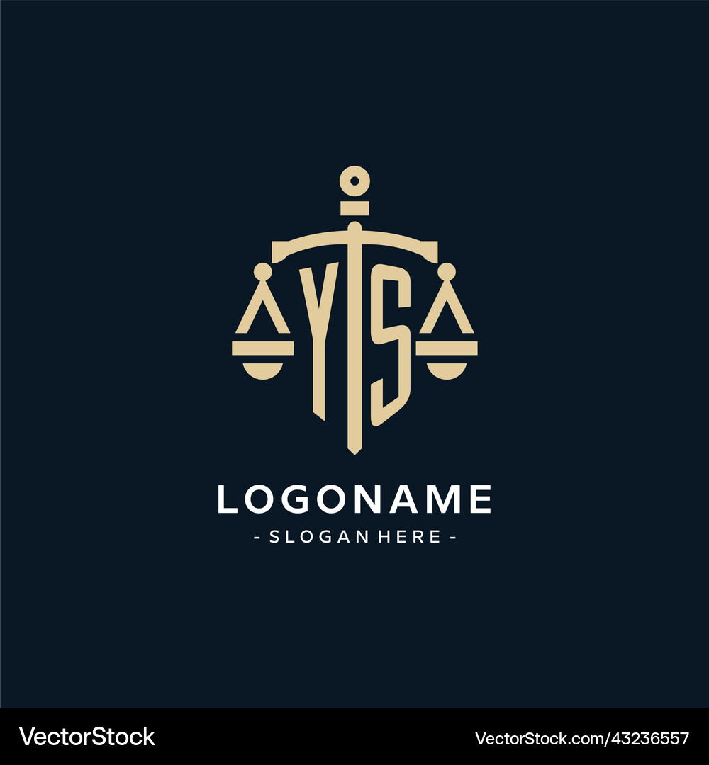 Ys initial logo with scale of justice and shield Vector Image