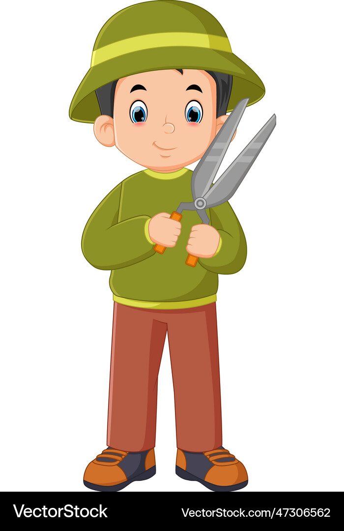 A father wearing garden hat posing with grass Vector Image