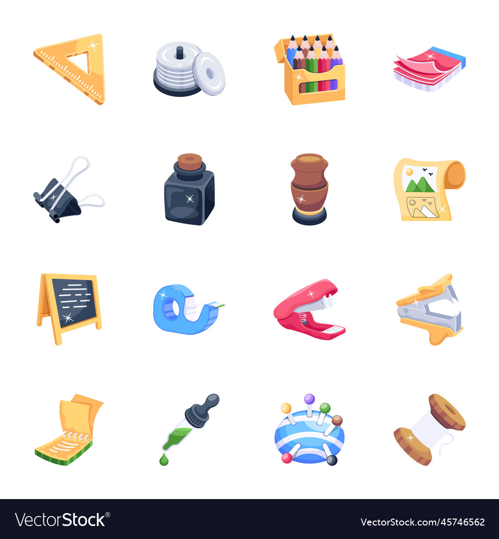 Bundle of art tools 2d icons Royalty Free Vector Image