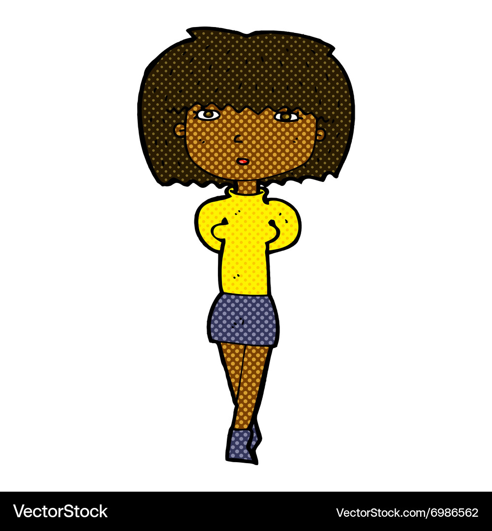Comic cartoon shy woman Royalty Free Vector Image