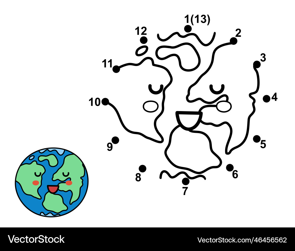 Connect the dots and draw a cute planet earth Vector Image