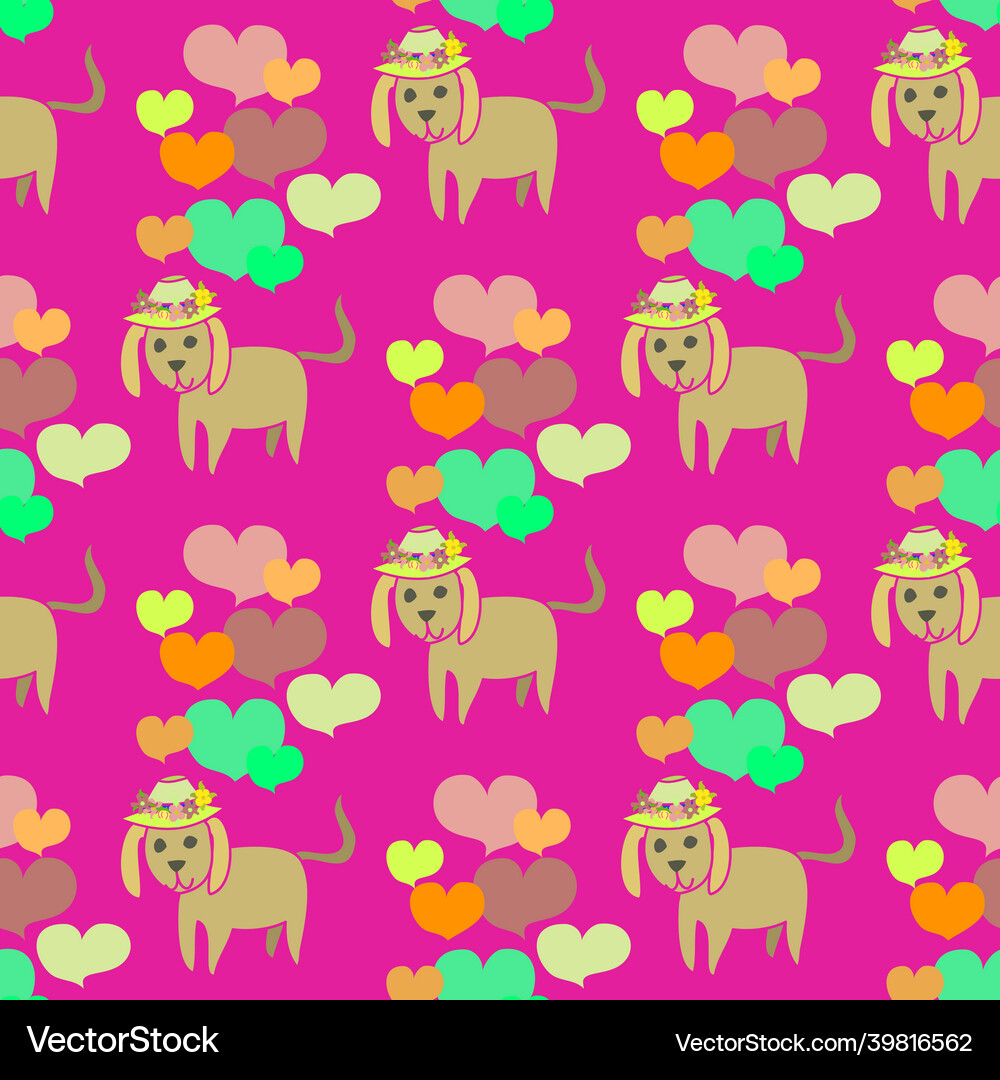 Cute puppy dog repeat pattern with hearts on pink Vector Image