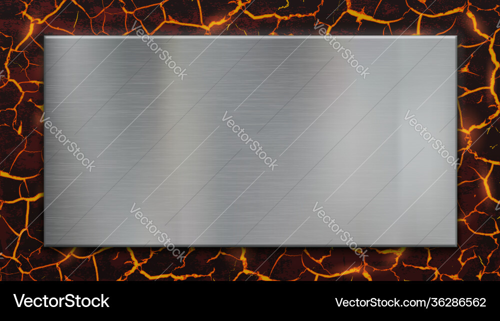 Metal blank plate on molten lava background Vector Image