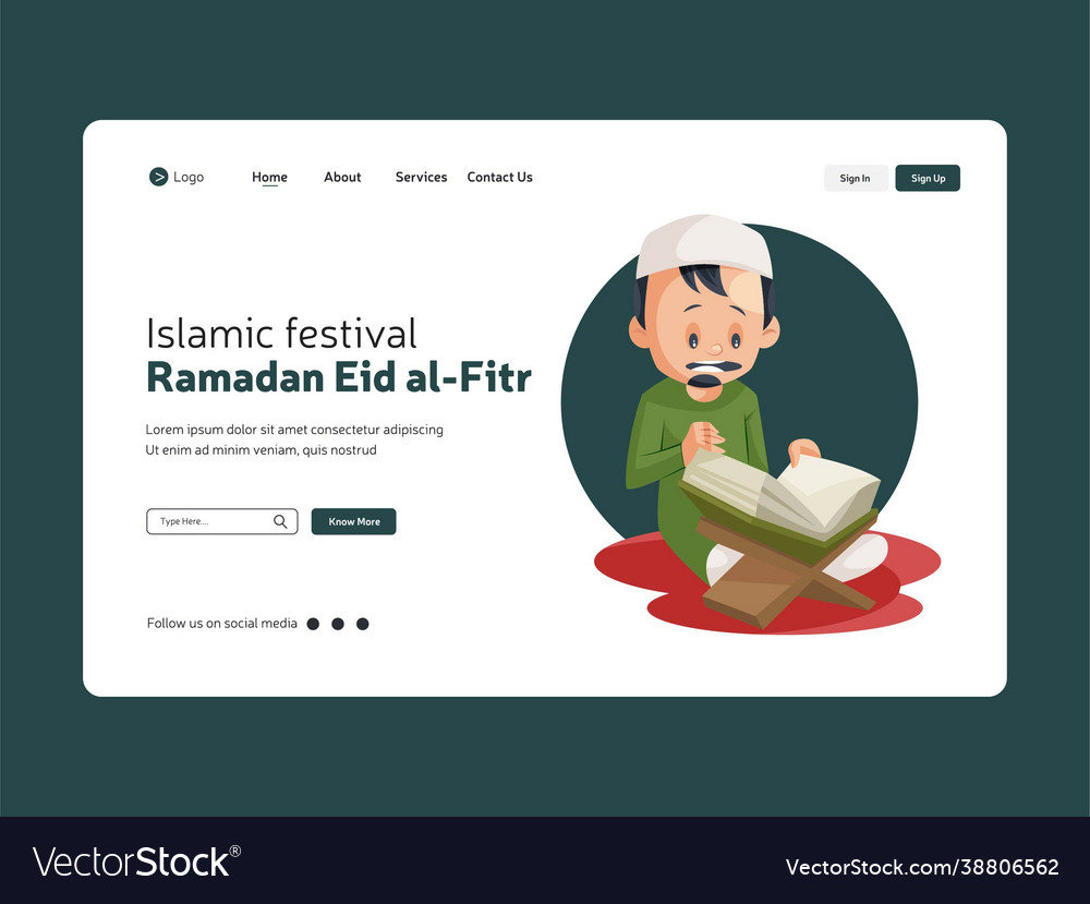 Ramadan eid al fitr landing page Royalty Free Vector Image