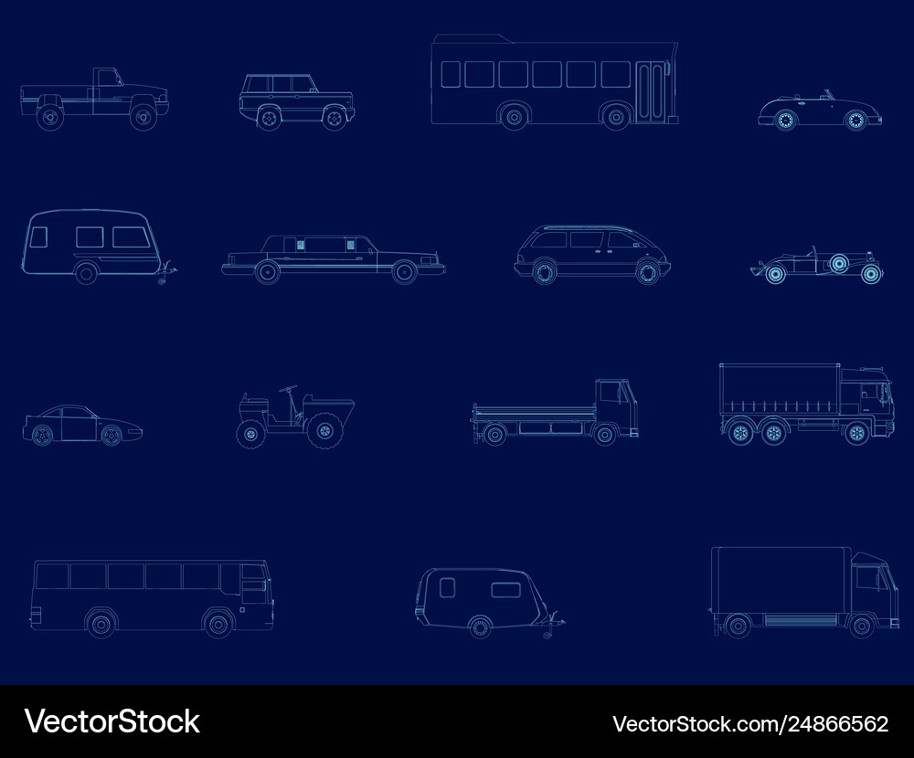 Set with contours cars side view Royalty Free Vector Image