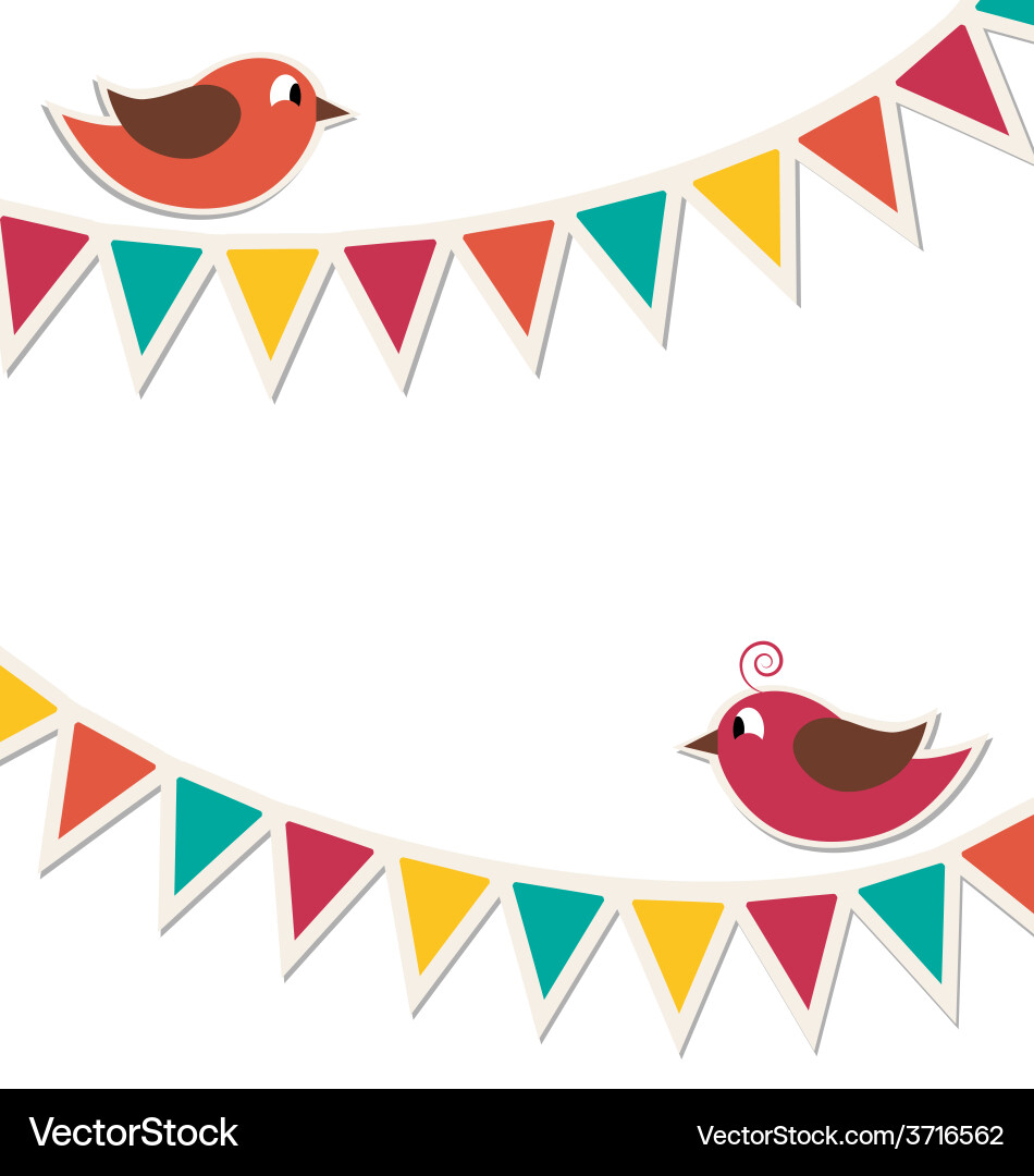 Two cute birds with flat buntings garlands Vector Image