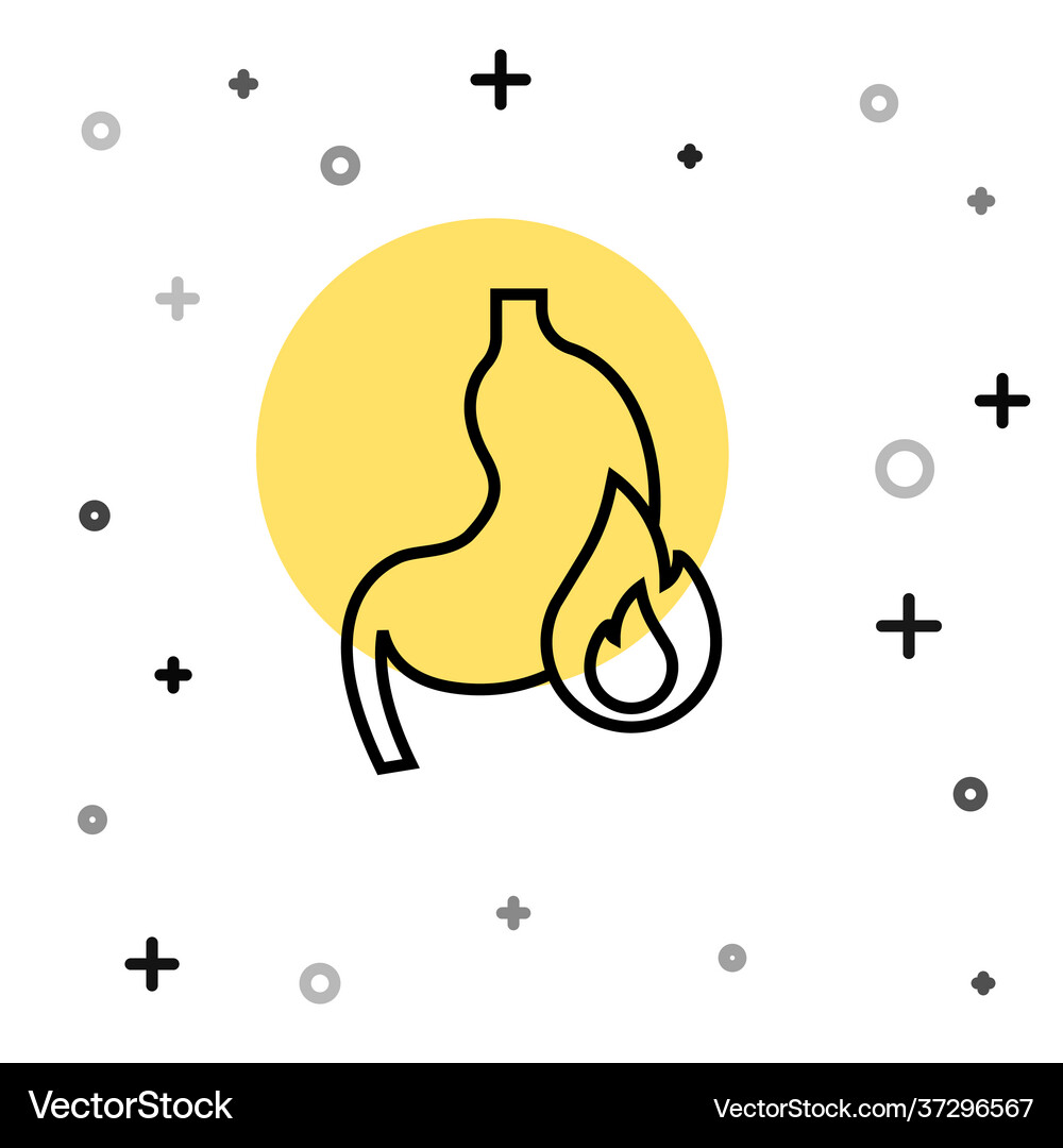 Black line stomach heartburn icon isolated Vector Image