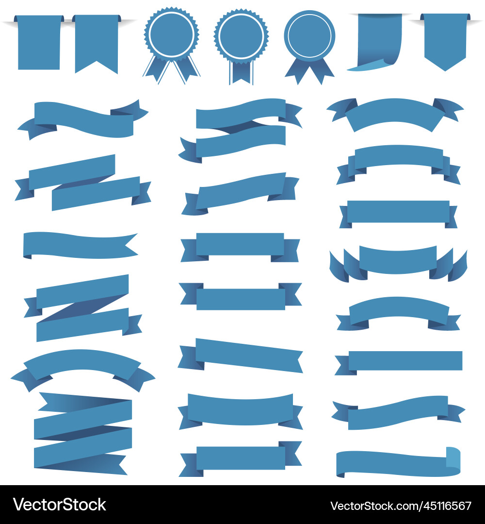 Blue retro paper white ribbons set Royalty Free Vector Image