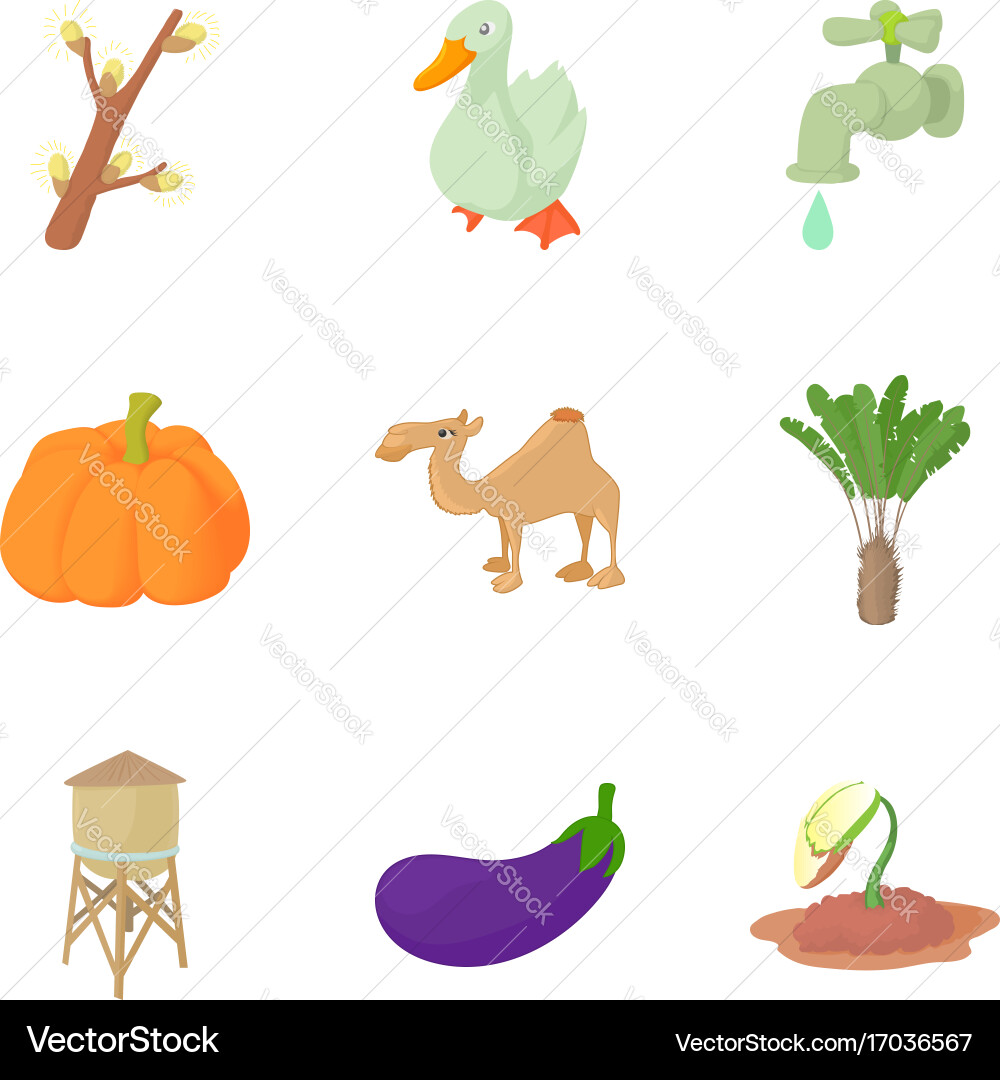 Drought icons set cartoon style Royalty Free Vector Image