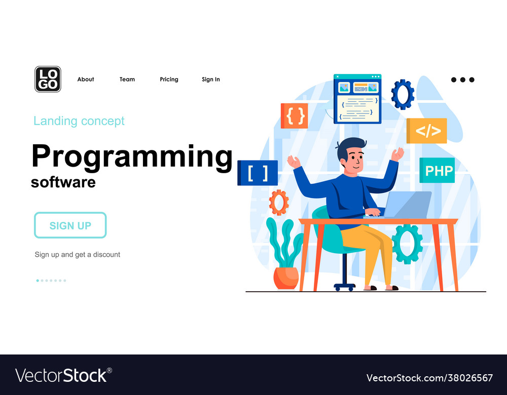 Programming software web concept man programmer Vector Image