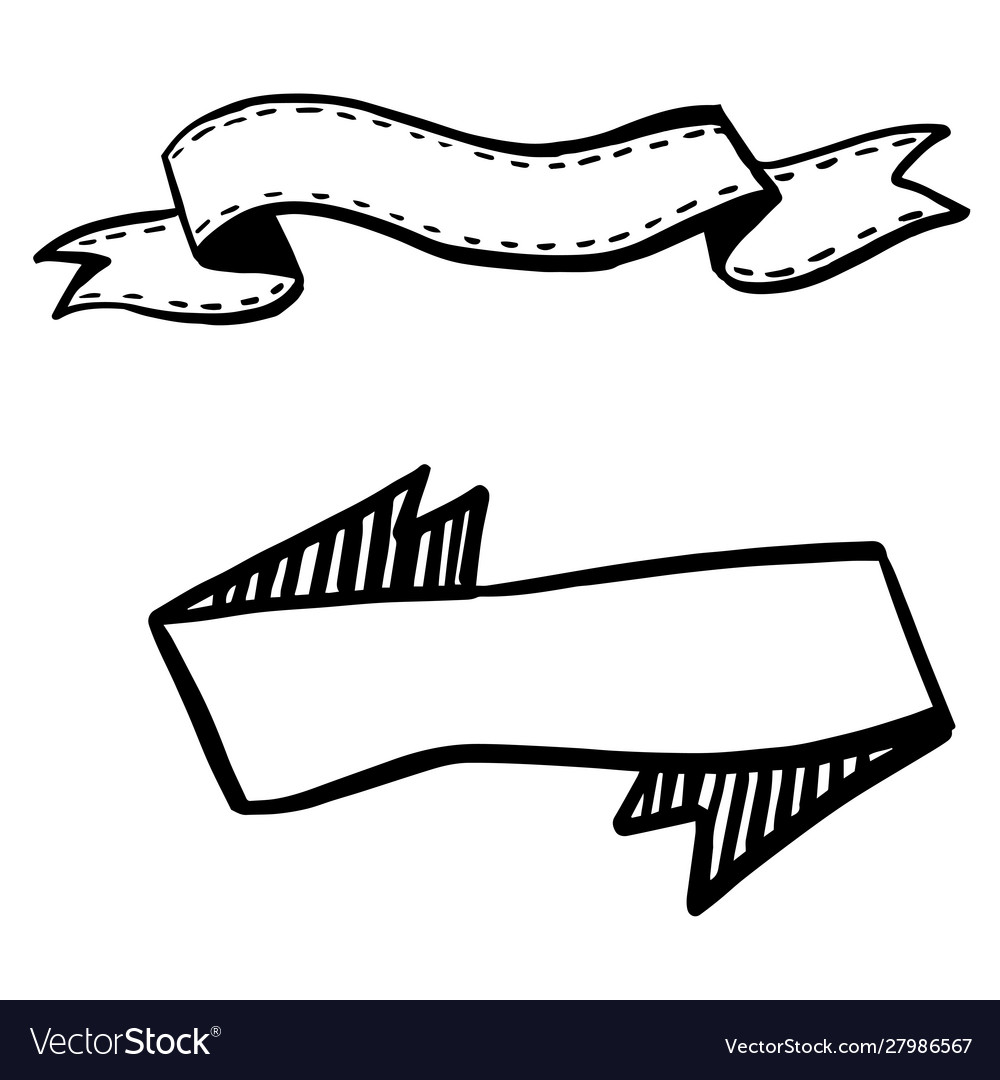 Ribbons set black and white engraved ink Vector Image