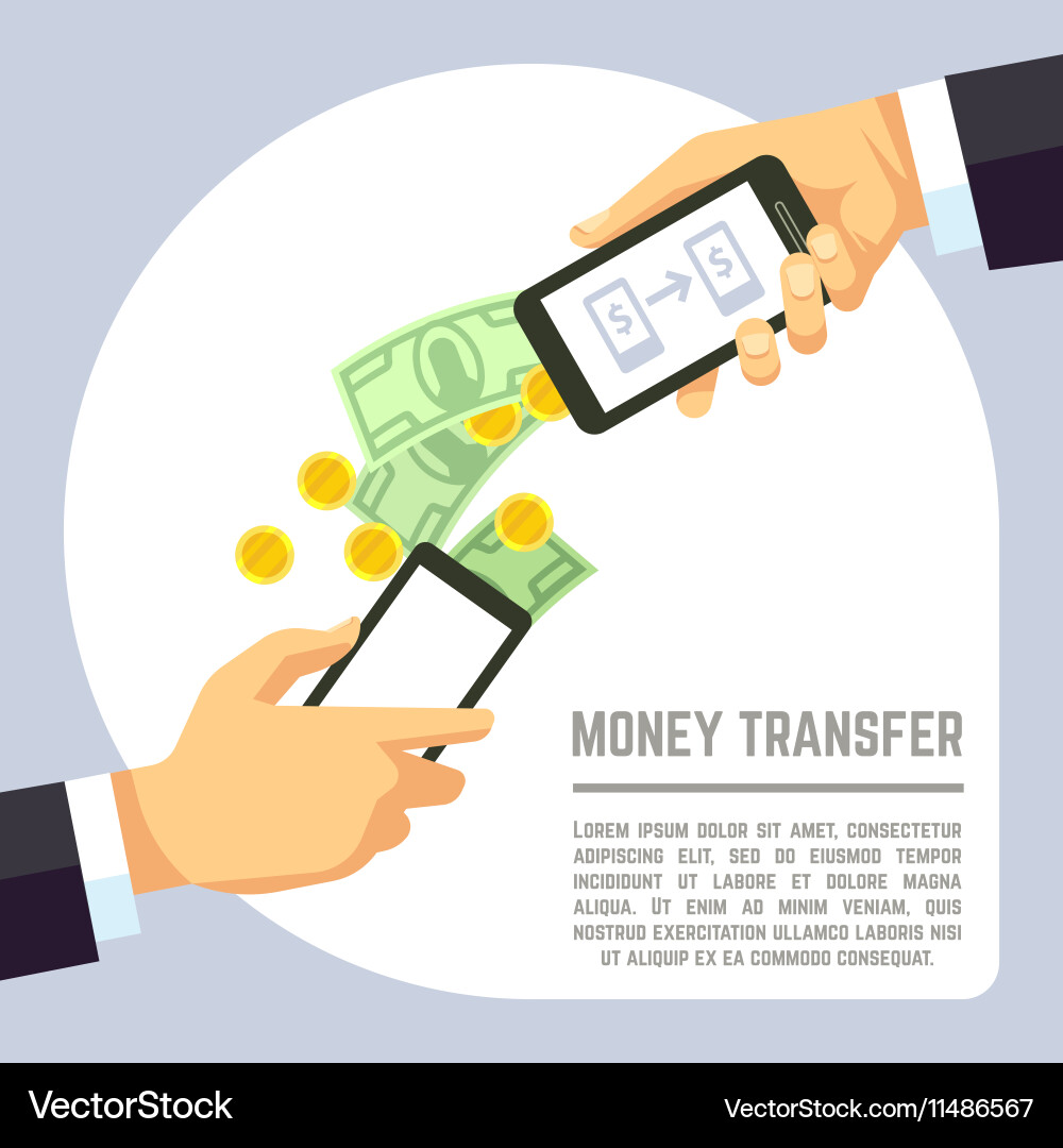 Sending and receiving money wireless with mobile Vector Image