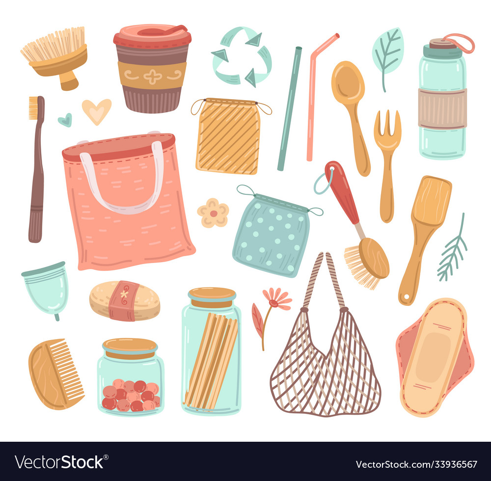 Zero waste reusable objects ecology life and Vector Image
