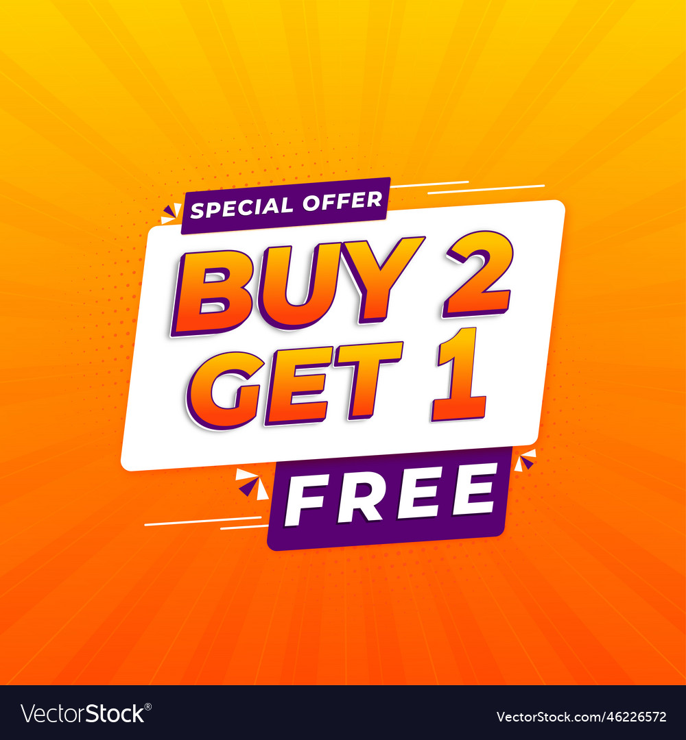 Buy 2 get one free sale banner special Royalty Free Vector
