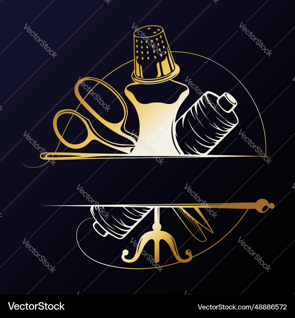 Golden sewing mannequin and other tailors tools Vector Image