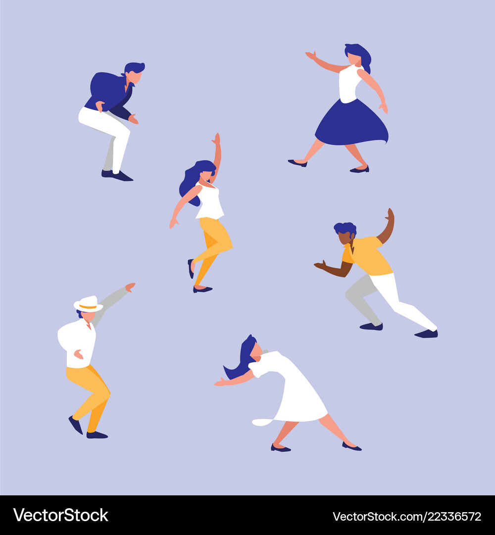 Group of disco dancers avatar character Royalty Free Vector