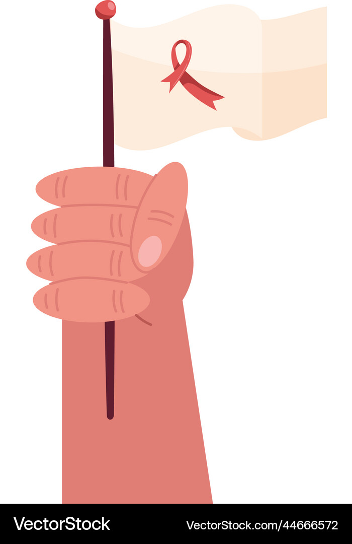 Hand with aids red ribbon in flag Royalty Free Vector Image