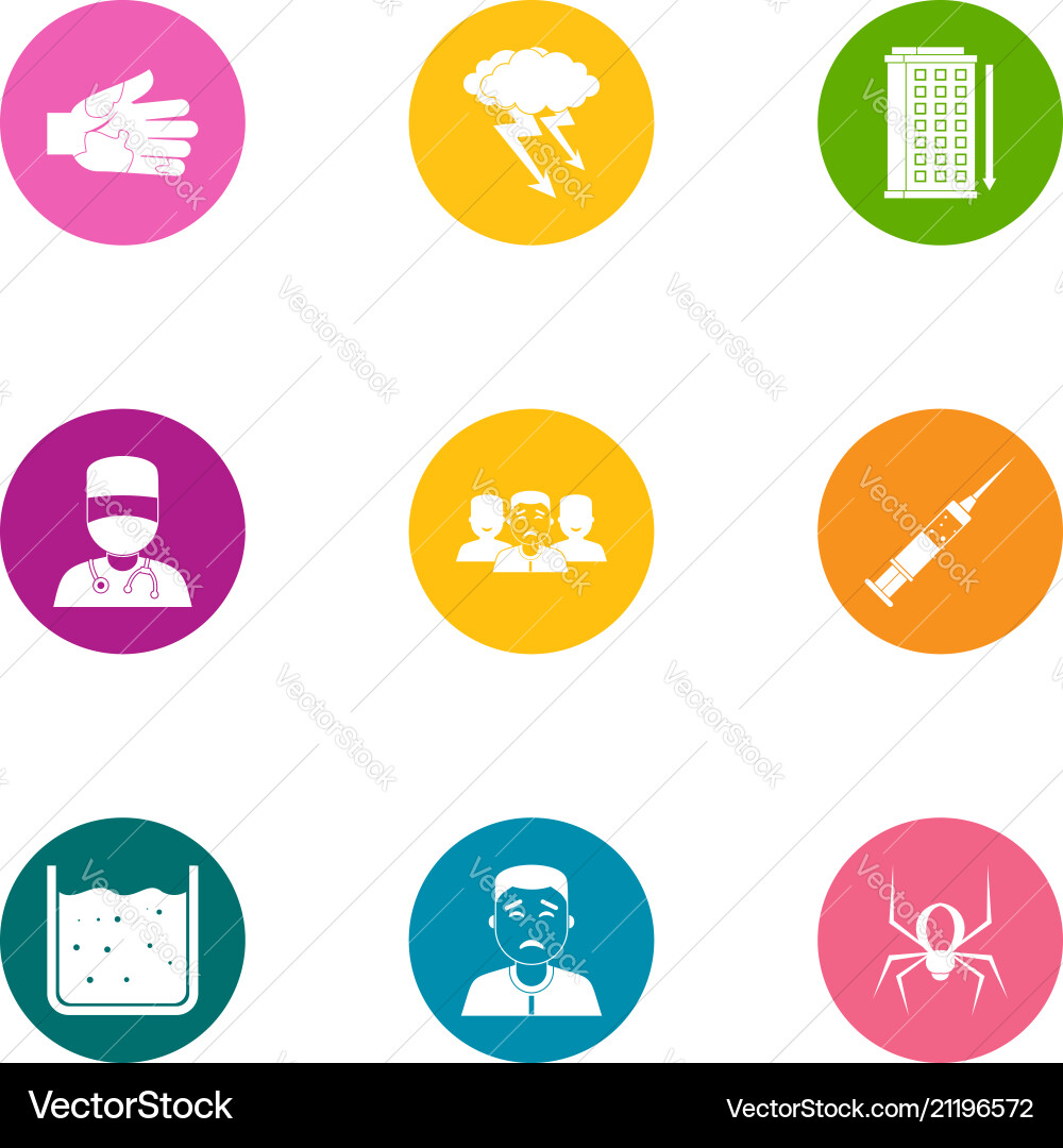 Health intervention icons set flat style Vector Image