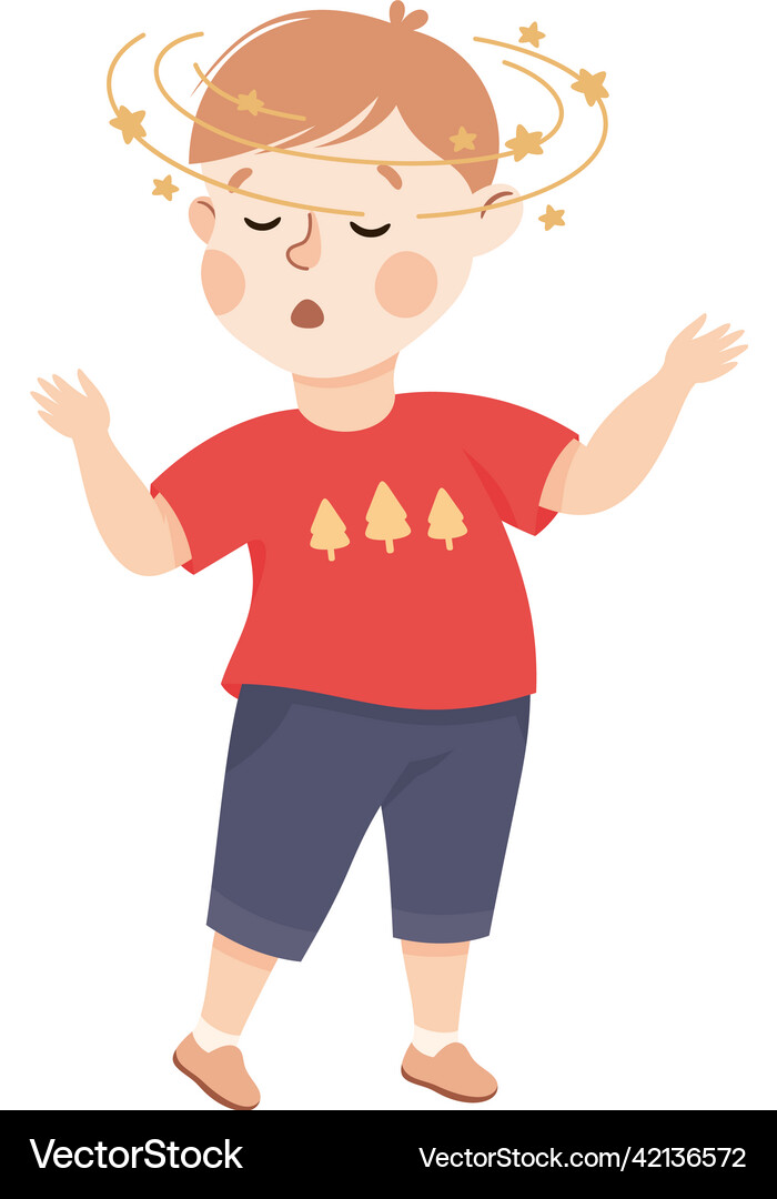 Sick little boy feeling unwell suffering from Vector Image